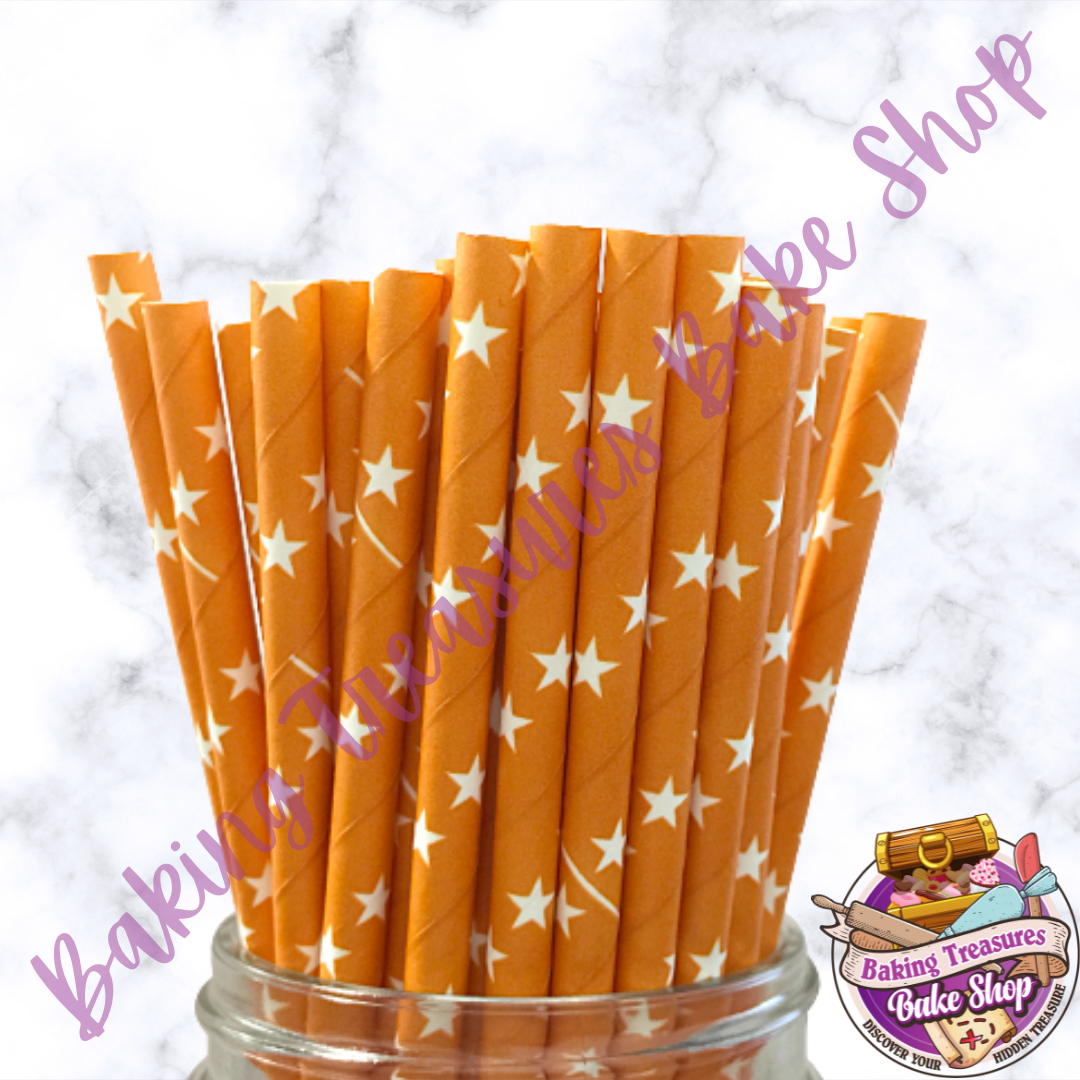 ORANGE WITH STARS PAPER STRAWS* – Baking Treasures Bake Shop