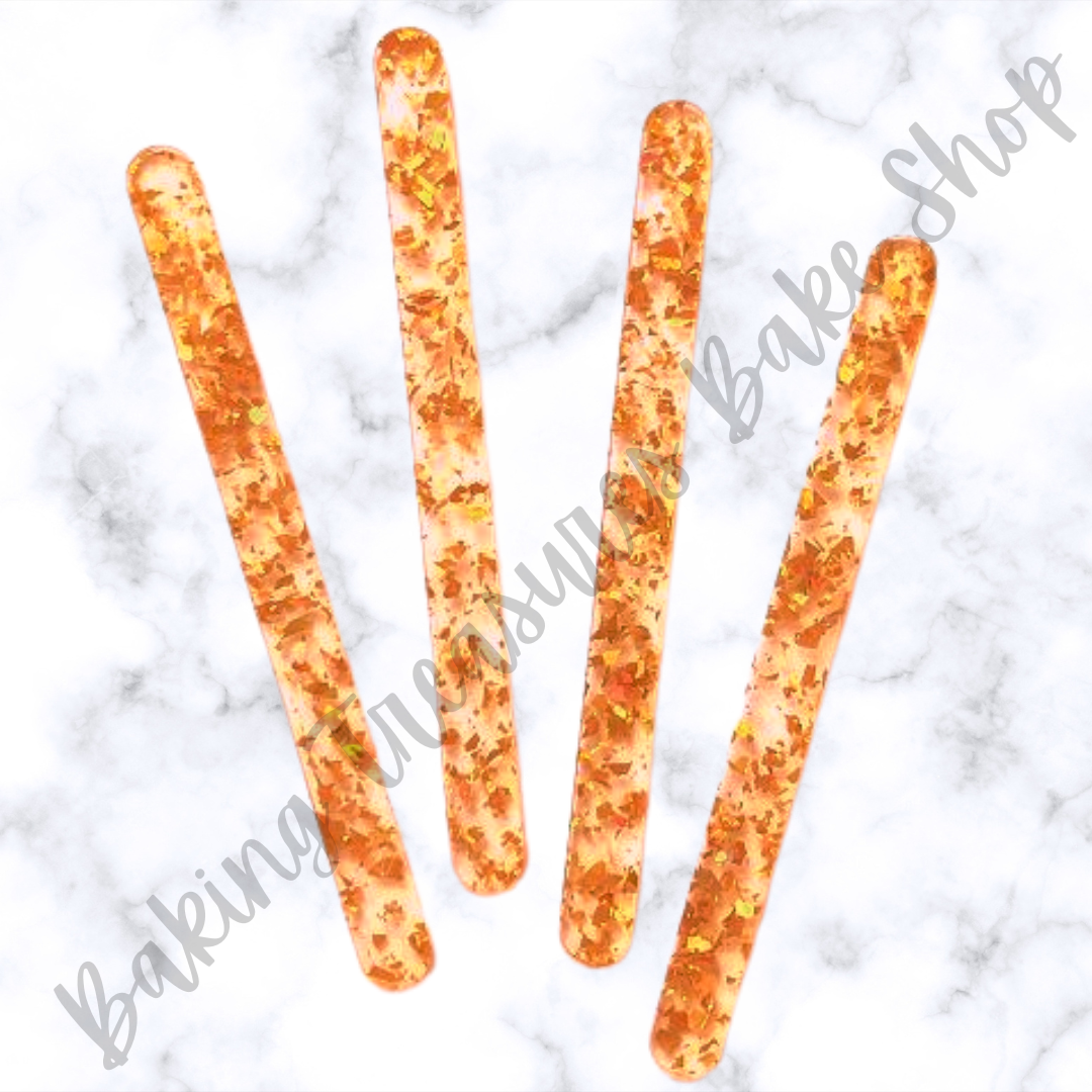 Flake Glitter Acrylic Popsicle Sticks- Amber / Burnt Orange – Baking ...
